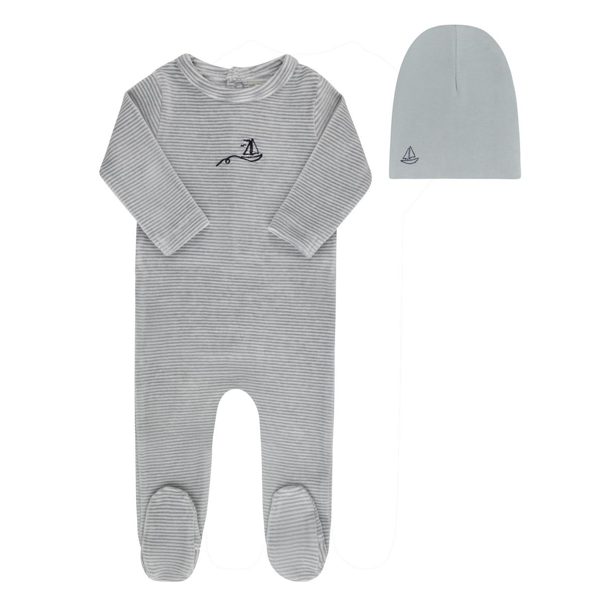 Elys And Co Light Blue Velour Stripe Footie Set – Young Timers Boutique