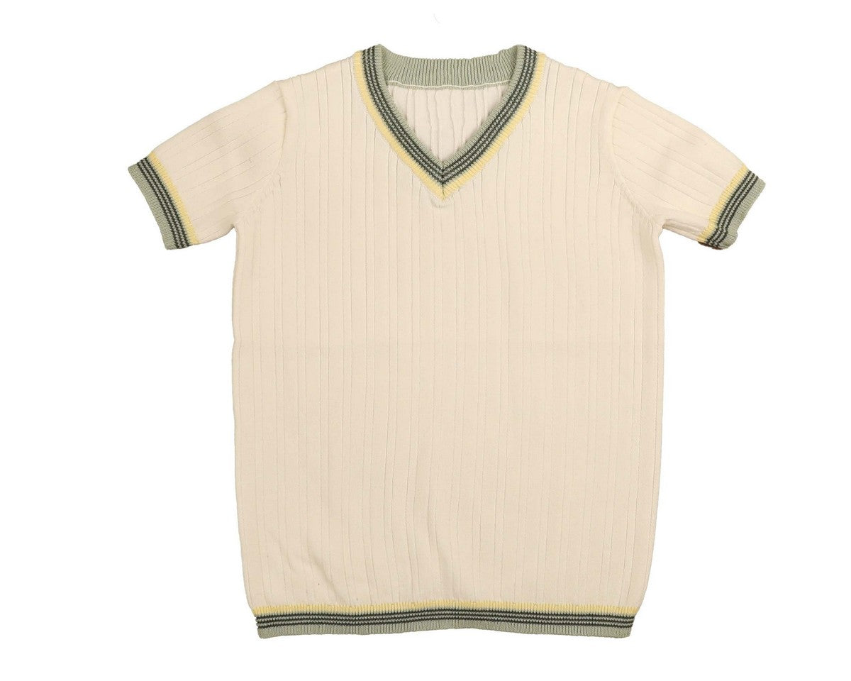 Belati Green Triple Color Trim V-Neck Top – Young Timers Boutique