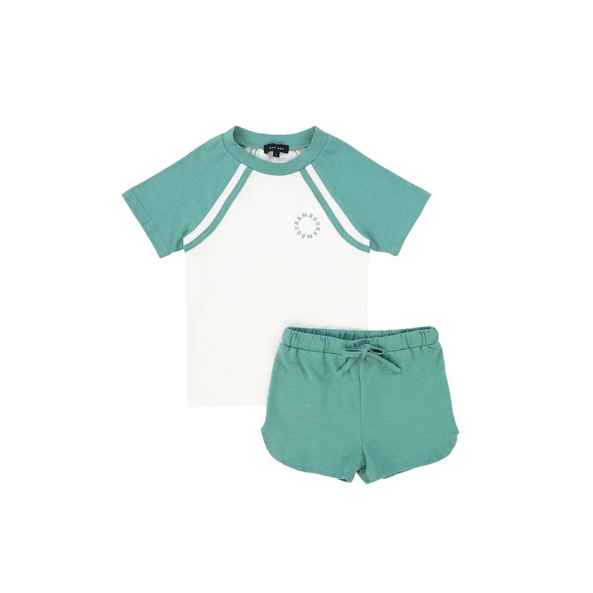 Teal Raglan Logo Set - Baby Boys Bamboo Outfit | Young Timers Boutique
