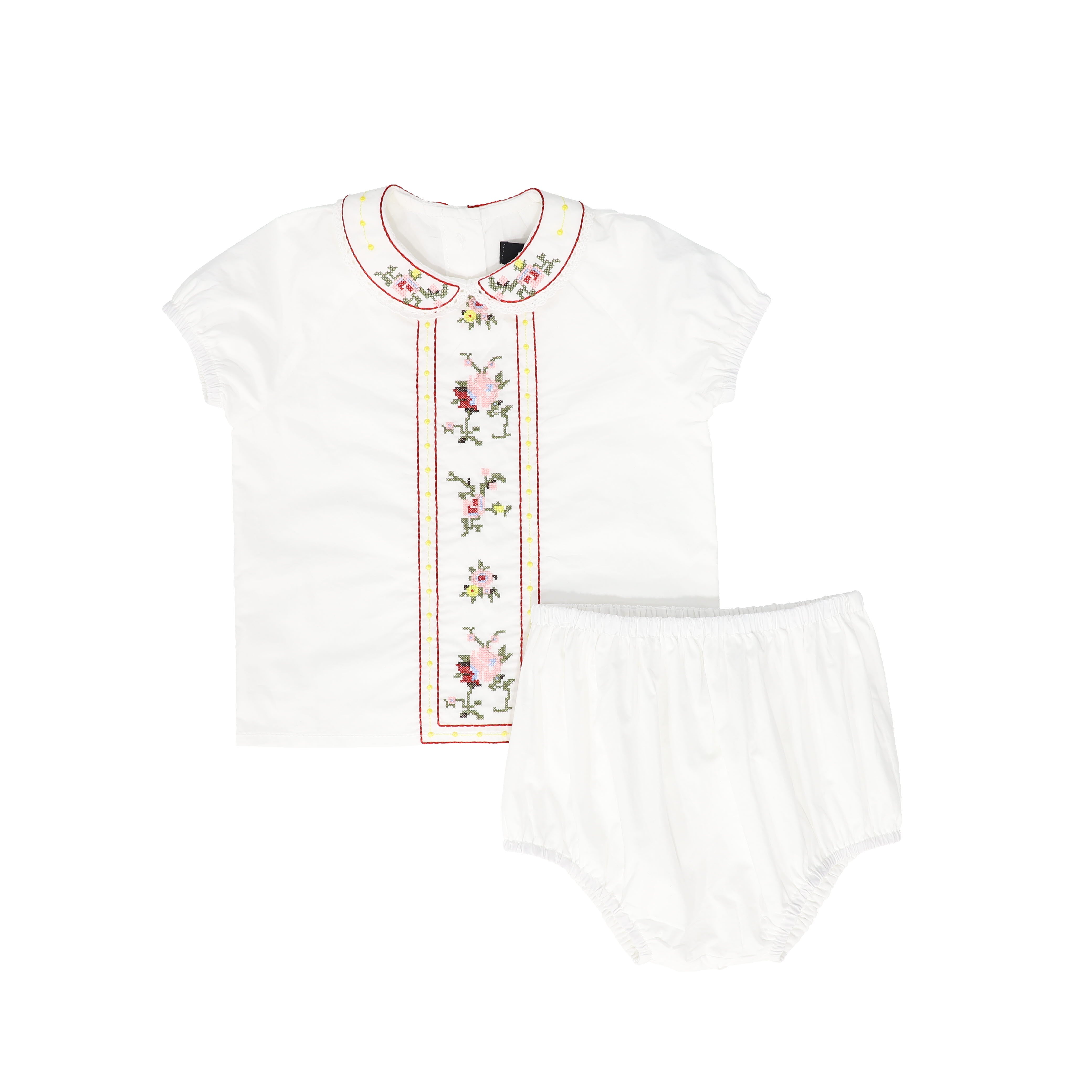 White Bamboo Baby Bloomer Set with Embroidered Flowers - Premium Baby ...