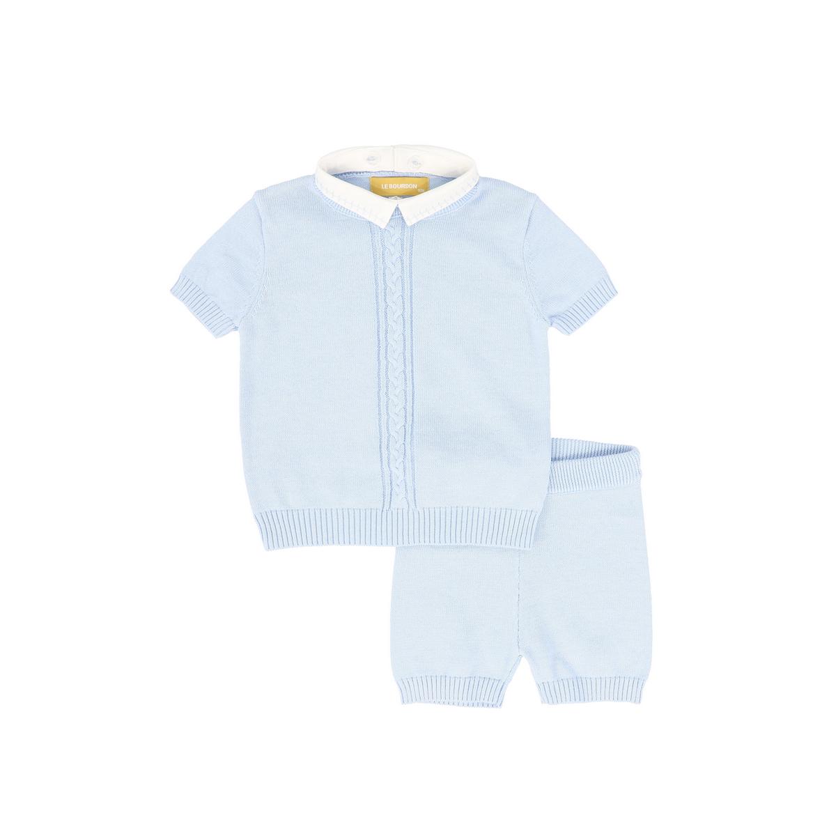 Le Bourdon Blue Cable Stripe Collar Set - Boys Dressy Outfit | Sweater ...