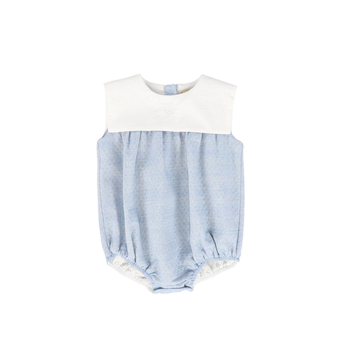 Le Bourdon Light Blue Textured Collar Romper - Baby Boy Dressy Outfit ...