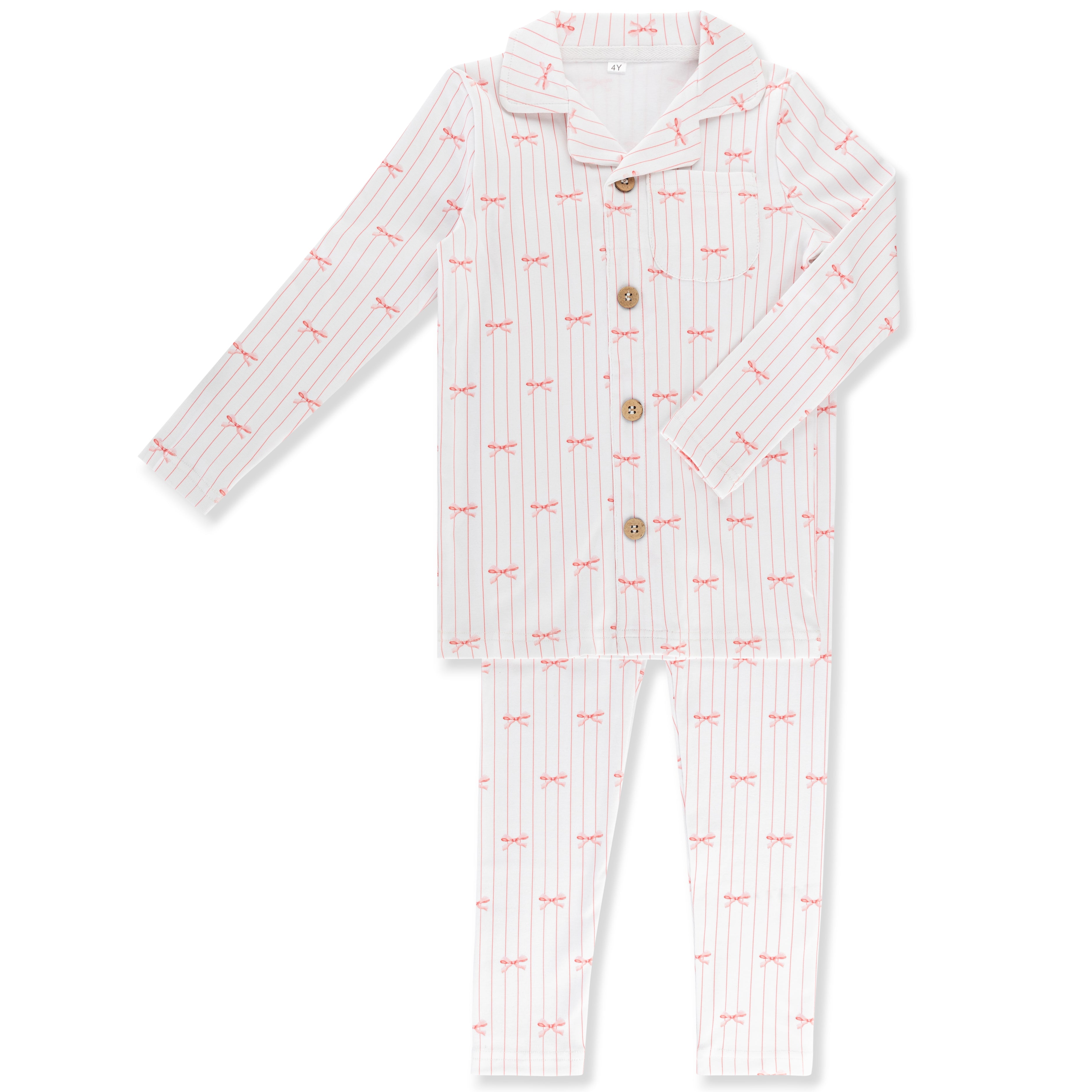 Little Label Pink Bow Print Grandpa Pajamas - Premium Girls Sleepwear ...