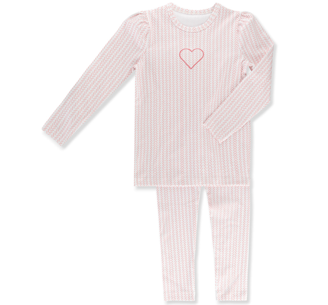 Little Label Pink Herringbone Heart Pajamas - Premium Girls Sleepwear ...