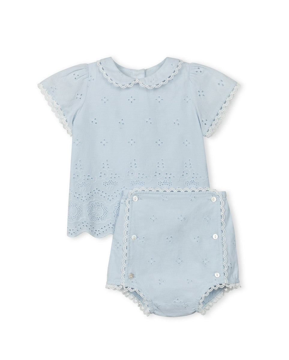 One Child Light Blue Avery Eyelet Lace Trim Set – Young Timers Boutique