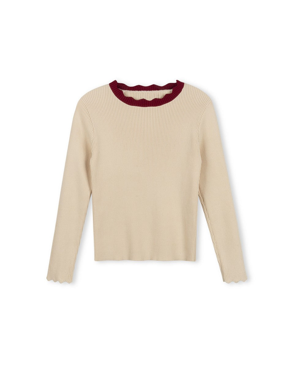 Tustello Cream Thin Ribbed Scalloped Trim Sweater – Young Timers Boutique