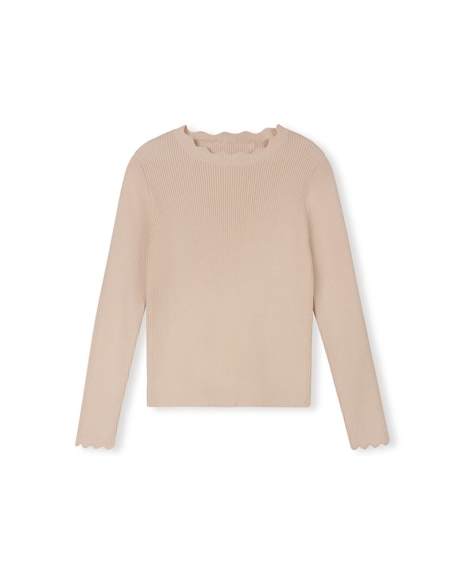 Tustello Peach Thin Ribbed Scalloped Trim Sweater – Young Timers Boutique